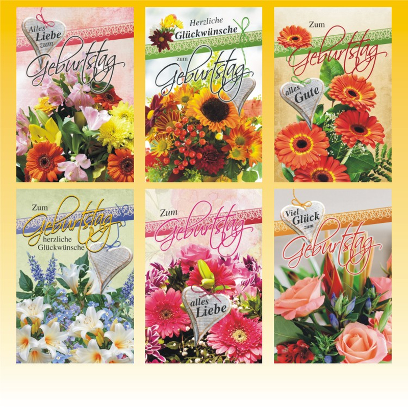 Geburtstagskarte 11,5 x 17cm, 6 fach sortiert